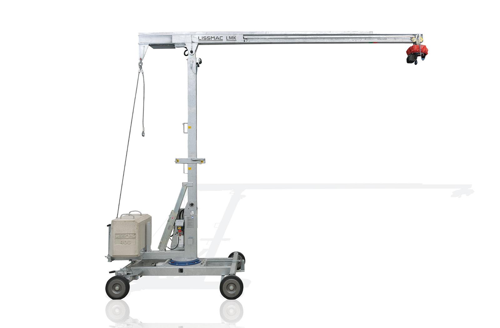 Mini crane with articulated jib for bricklaying on cramped construction ...